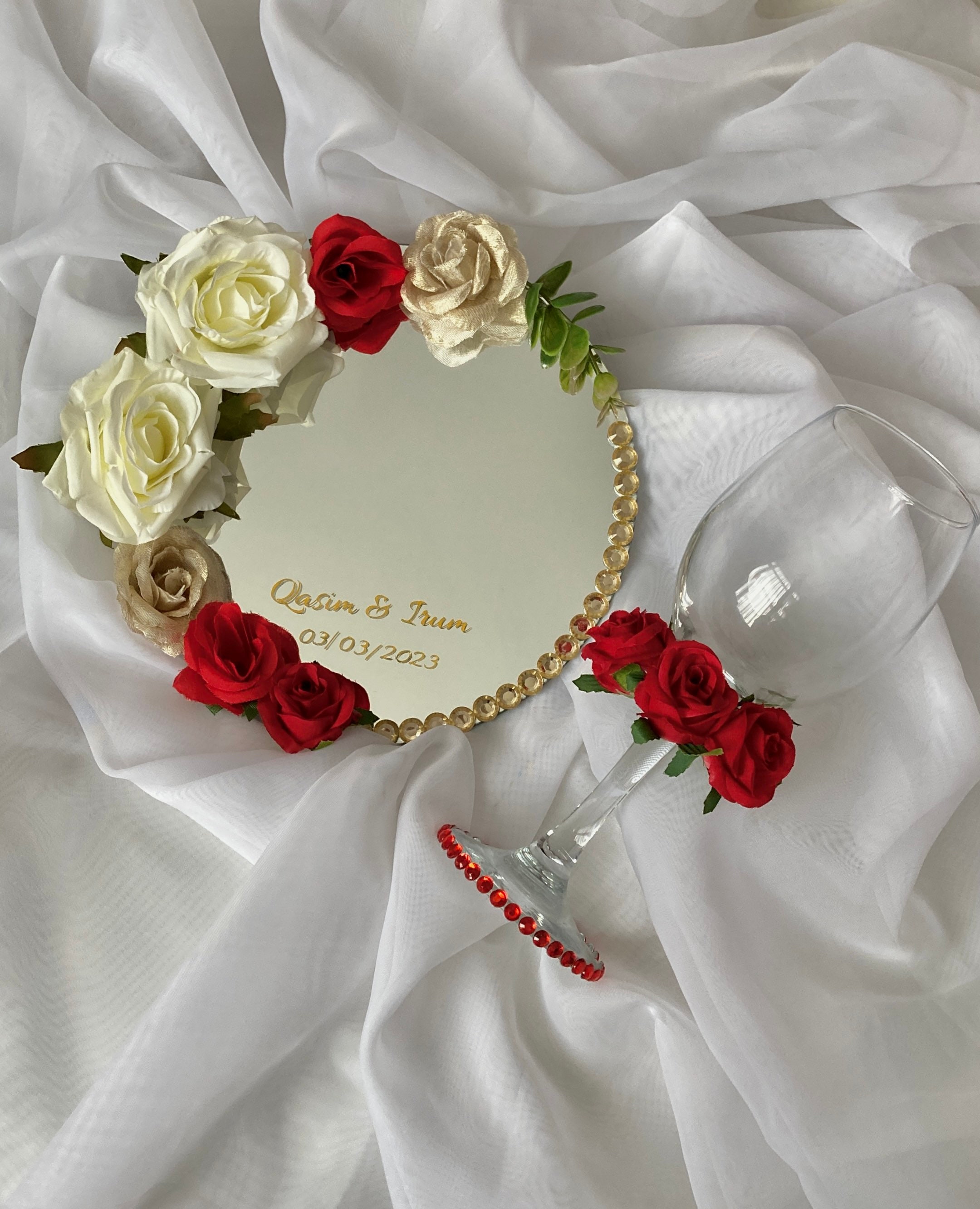 Floral Mirror Ring Plate | Nikkah | Engagement | Wedding | Baraat ...