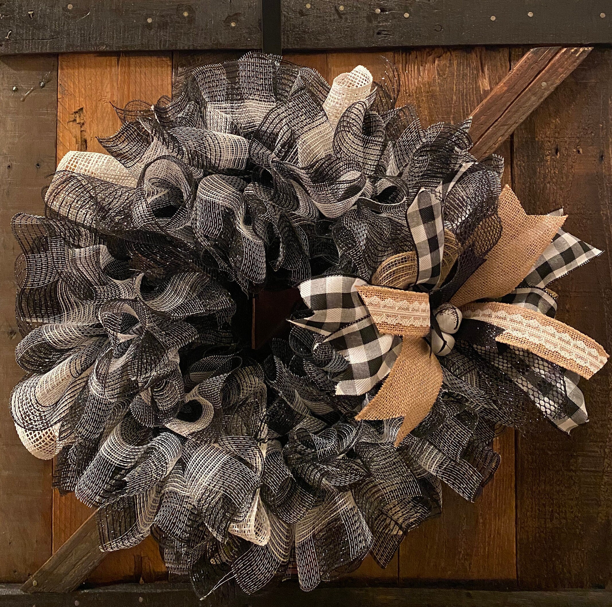Buffalo Plaid Black and White Deco Mesh Wreath | Etsy