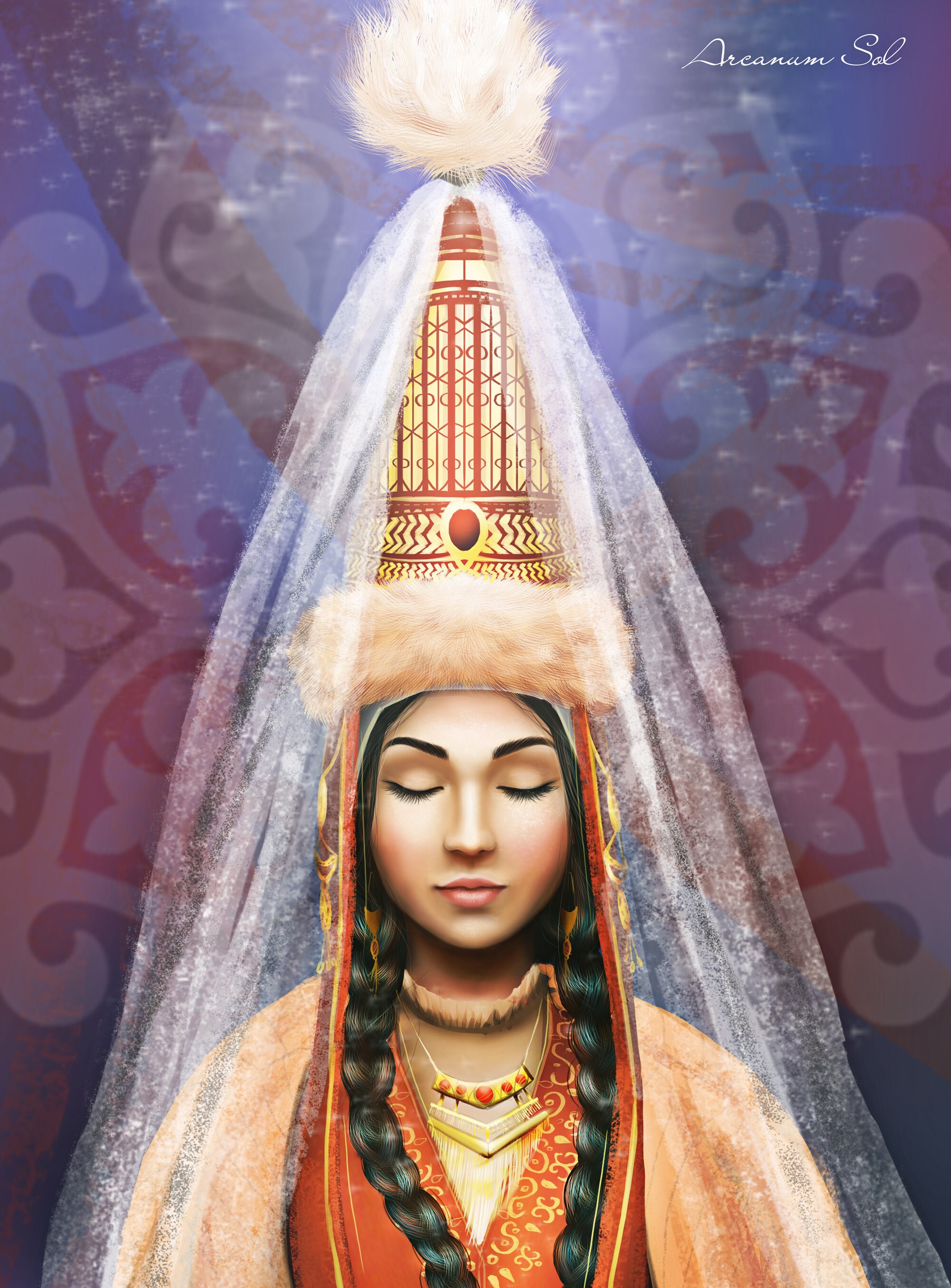 Digital Portrait of the Bride in Kazakh Traditional Clothes. Patterns ...