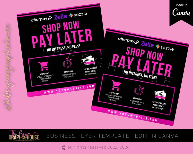 AFTERPAY FLYER Sezzle Flyer Zelle Flyer Shop Now Pay Later | Etsy
