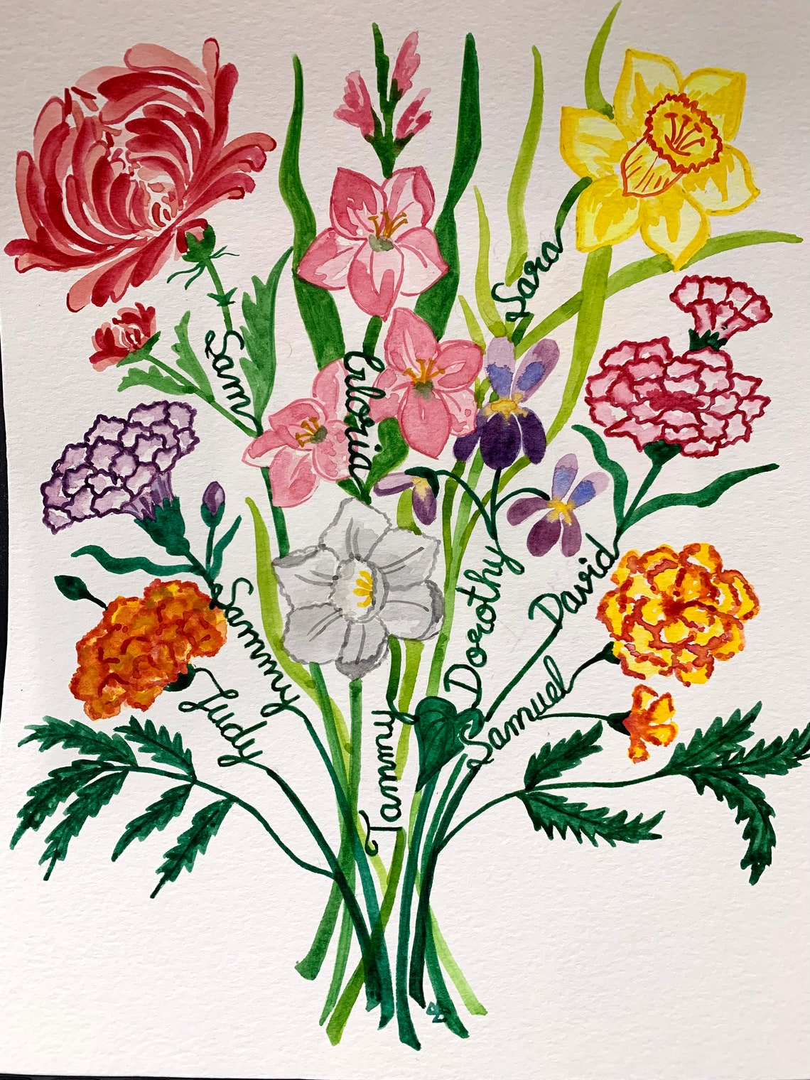 Names Included Birth Flower Bouquet, Custom Family Birth Flowers ...