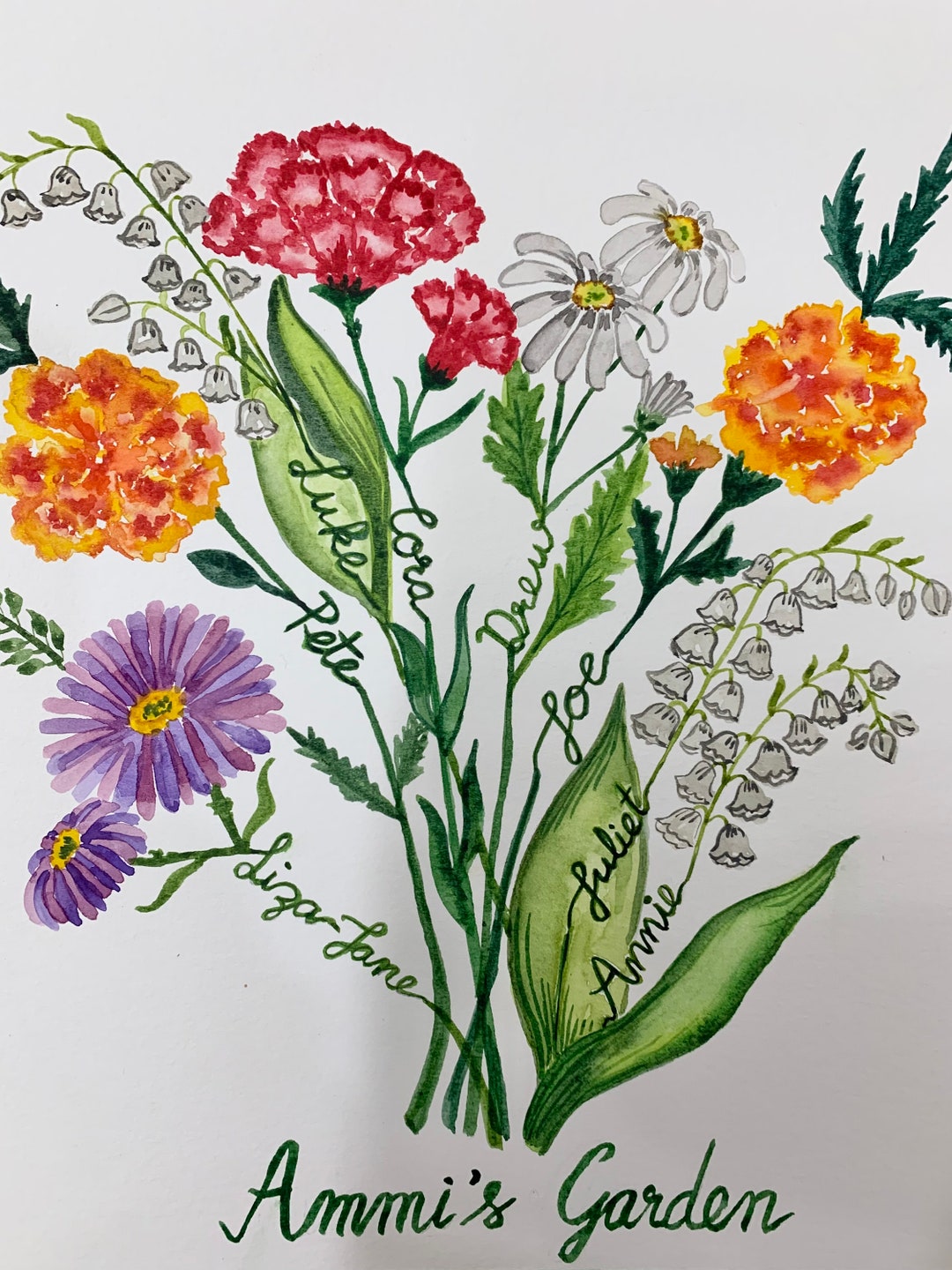 Names Included Birth Flower Bouquet, Custom Family Birth Flowers ...