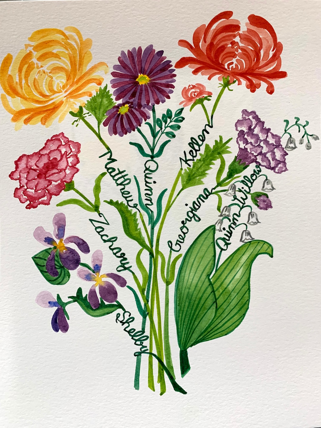 Names Included Birth Flower Bouquet, Custom Family Birth Flowers ...