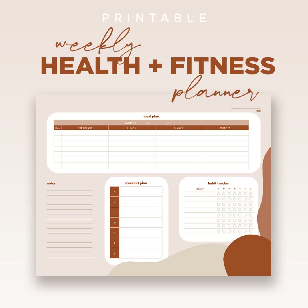 Weekly PRINTABLE Health + Fitness Planner | Daily Health + Fitness ...