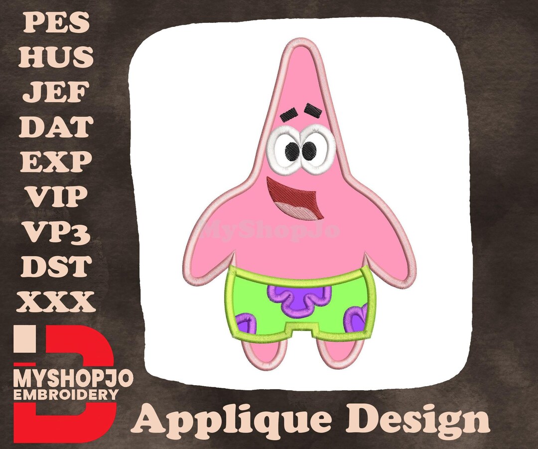 Patrick Star Spongebob Applique Embroidery Design - Instant Download ...