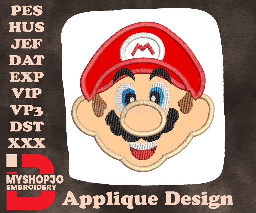 Face Super Mario Applique Embroidery Design - Instant Download - 12 ...