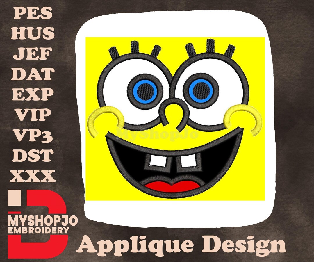 Spongebob Face Applique Embroidery Design - Instant Download - 12 ...