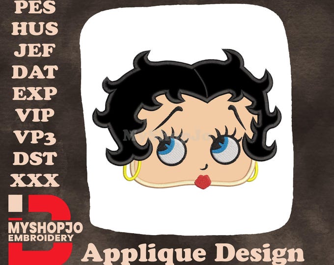 Betty Boop Head Applique Embroidery Design - Instant Download - 12 ...