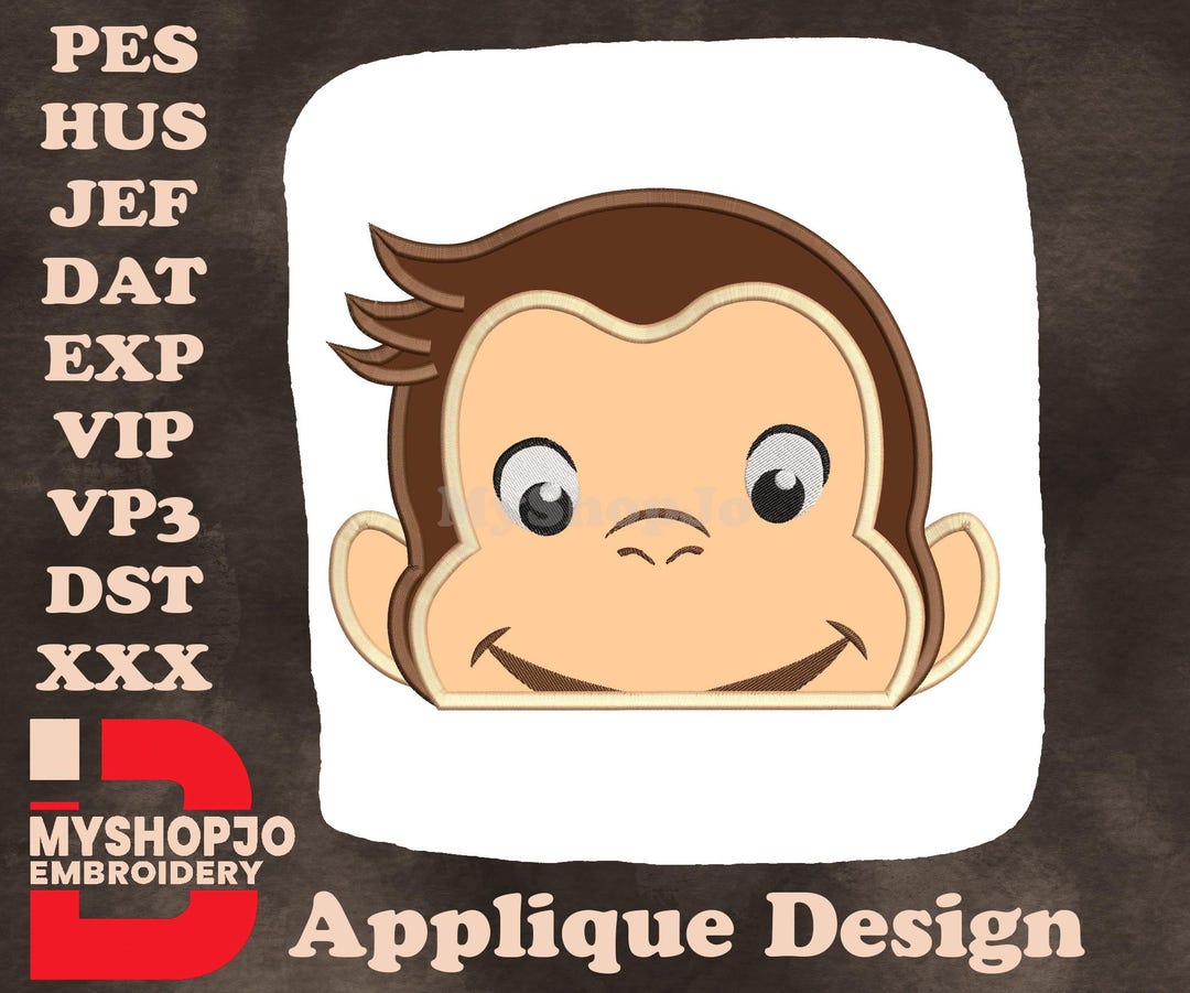 Curious George Head Applique Embroidery Design 1 - Instant Download ...