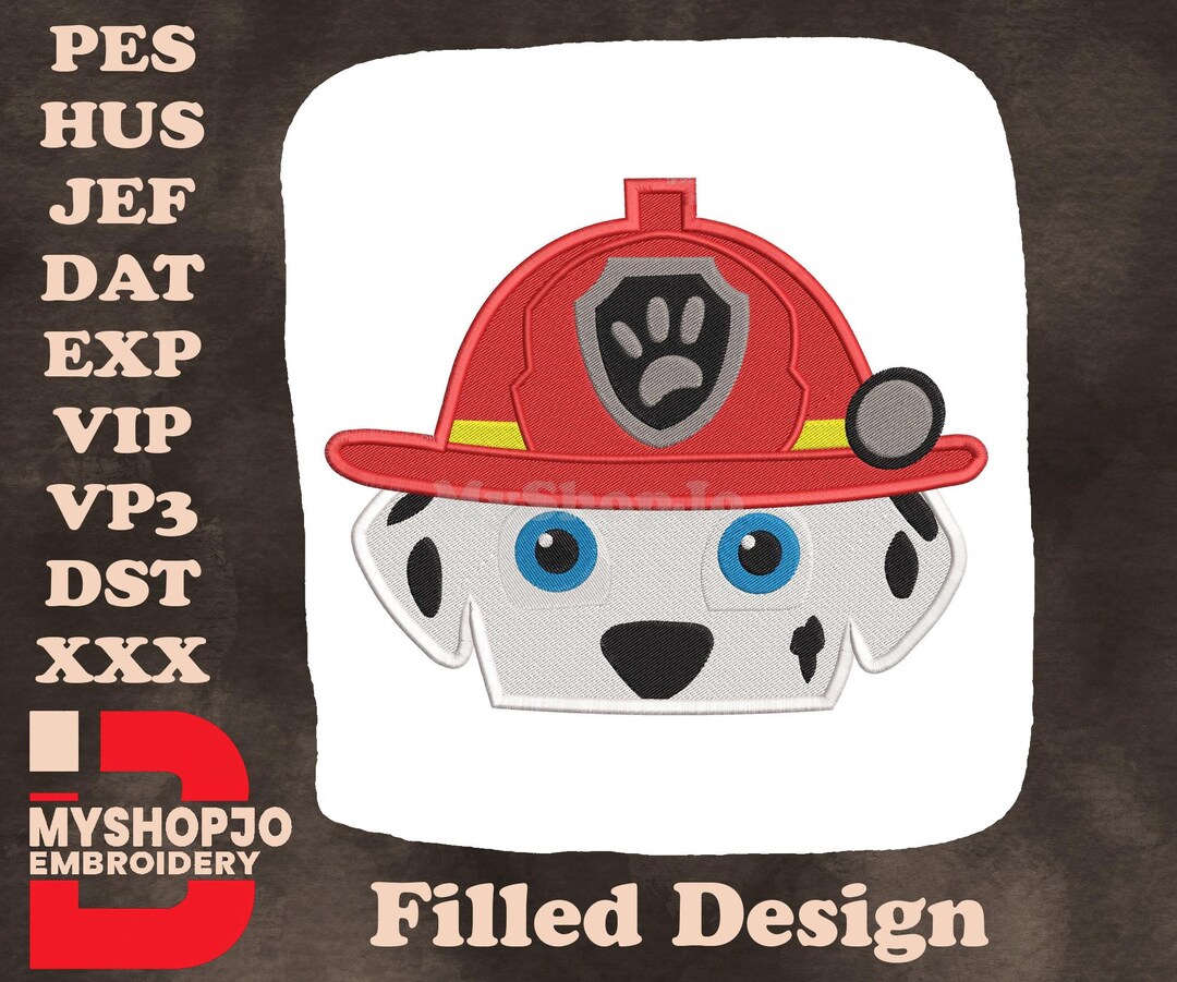 Marshall Paw Patrol Head Fill Machine Embroidery Design - Instant ...