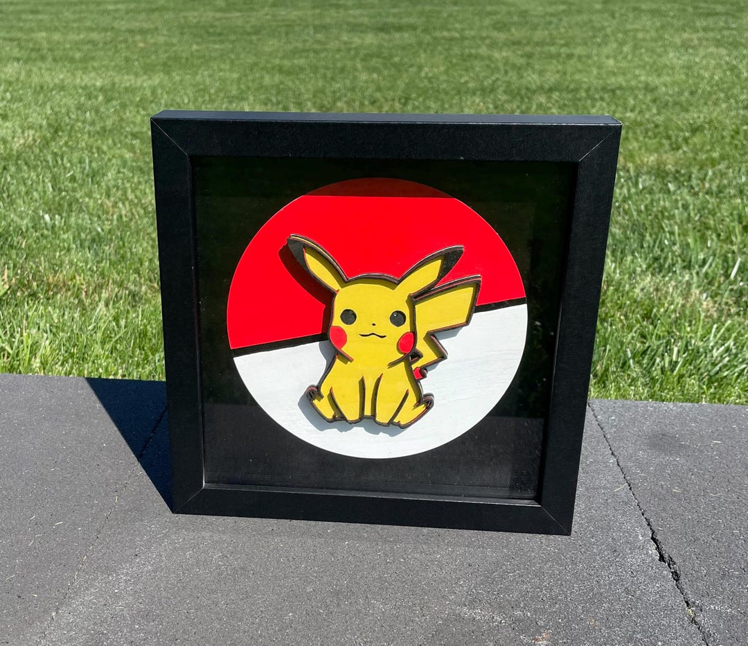 Pokémon Pikachu 3D Artwork, Framed, All Wood Laser-cut, Painted Layers ...