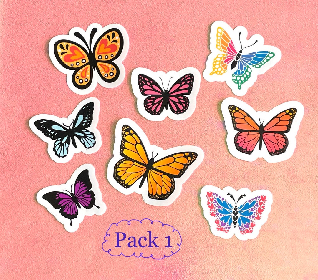Butterfly Stickers Pack of 8 Colorful Laminated Butterfly Large Decals ...