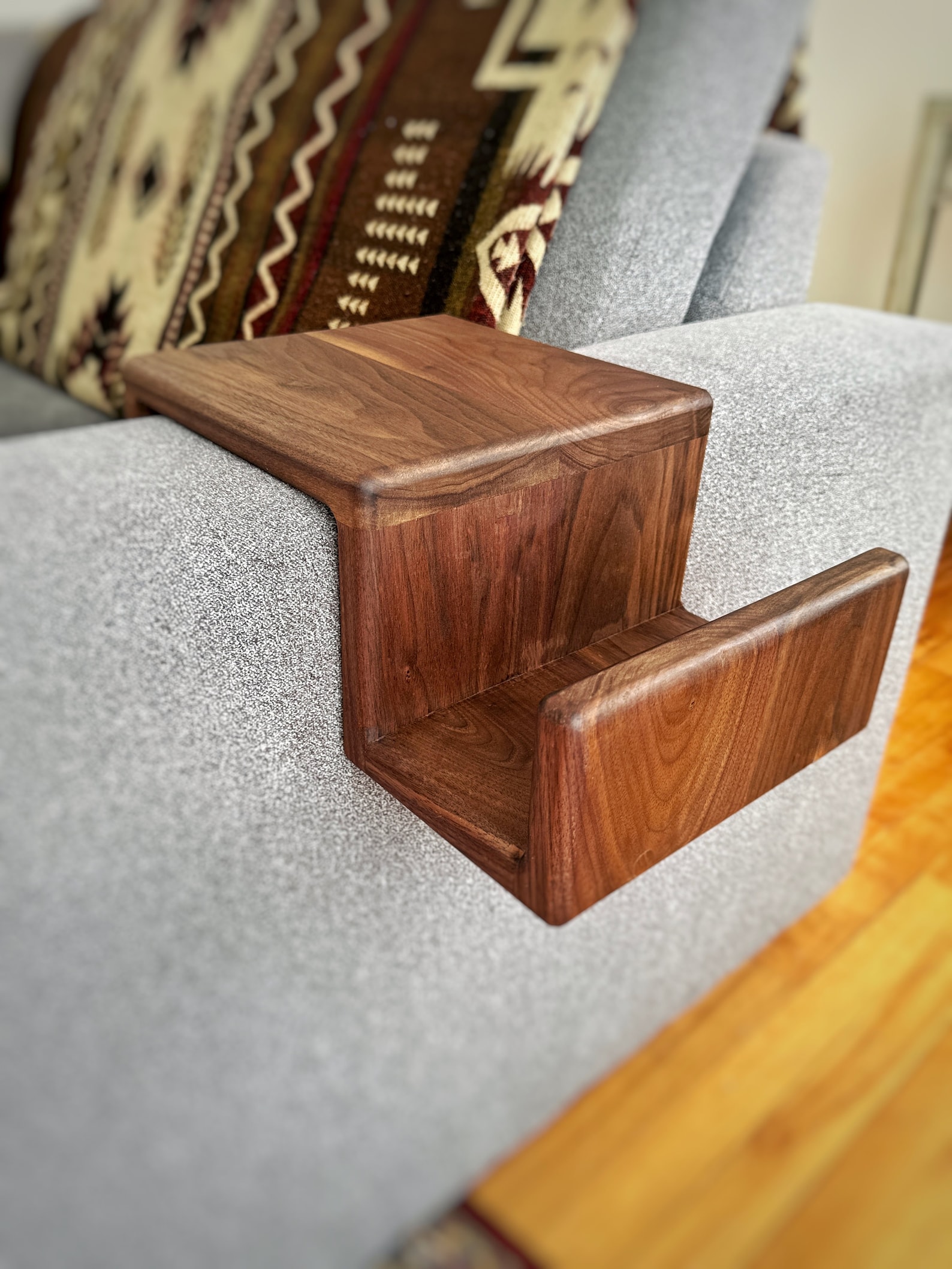 Black Walnut-couch Arm Rest Table With Magazine Stand Wood Armrest ...