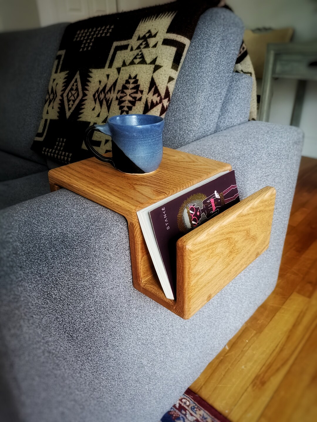 Couch Arm Rest Table With Magazine Stand - Wood Armrest Table, Arm Tray ...