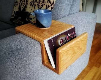 Black Walnut-couch Arm Rest Table With Magazine Stand Wood Armrest ...