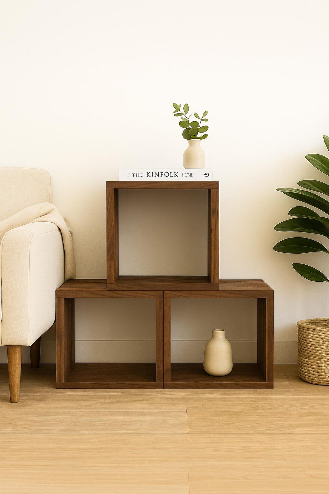Modular Wooden Bookcase – Custom Solid Wood Bookshelf, Stackable Modern ...