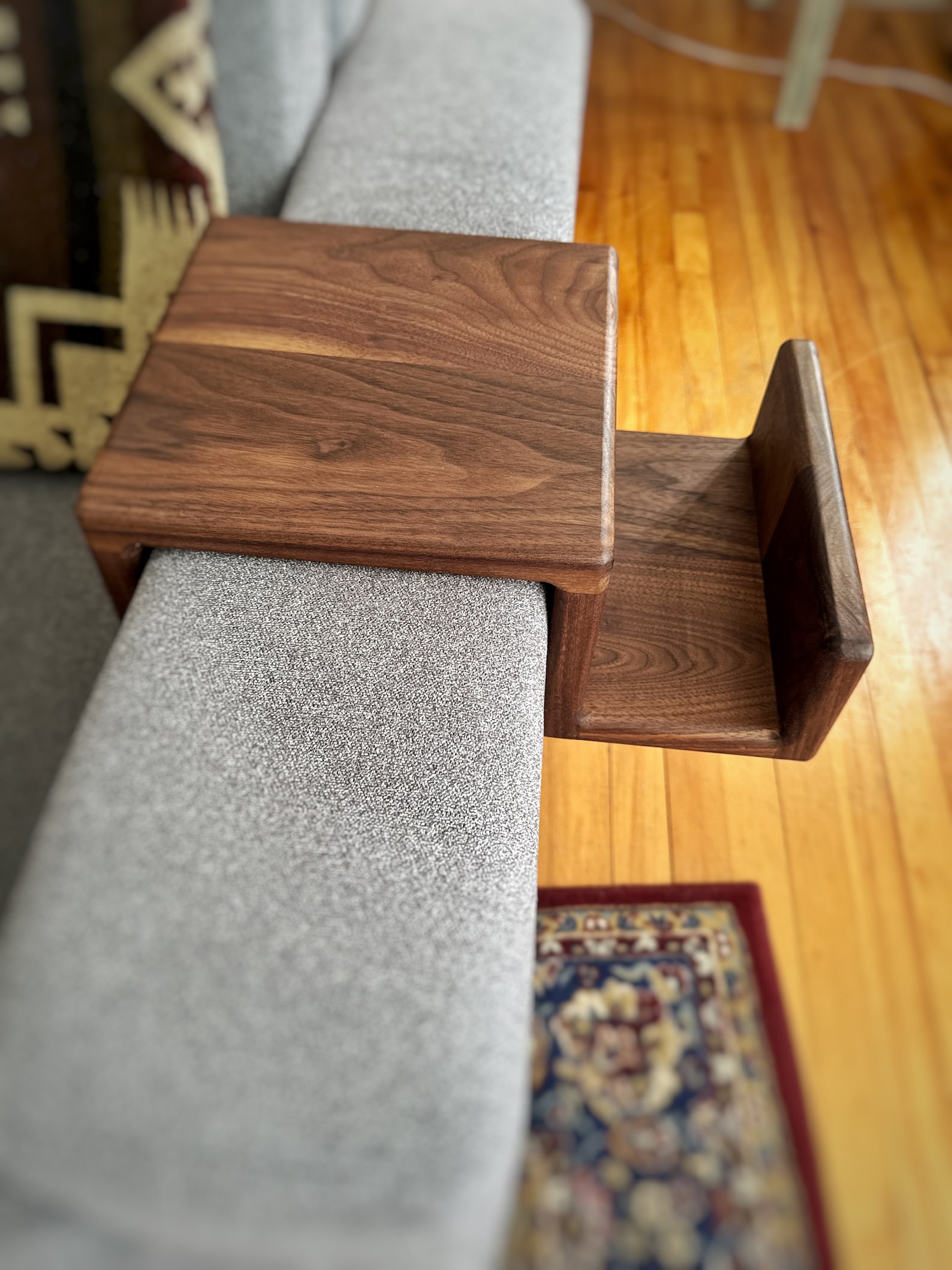 Black Walnut-couch Arm Rest Table With Magazine Stand - Wood Armrest ...
