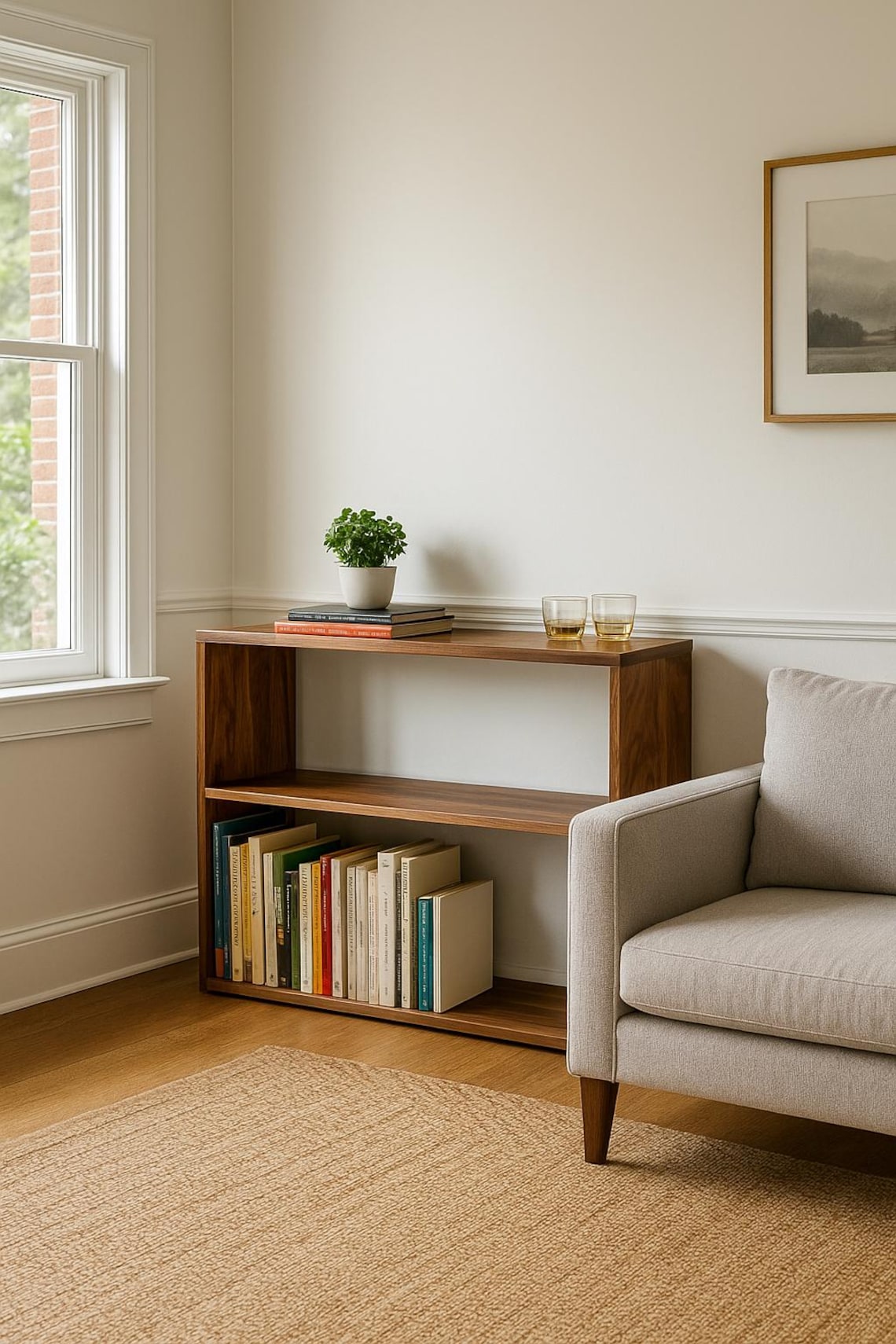 The Linea – Solid Black Walnut Narrow Bookcase, Minimalist Mid-century ...