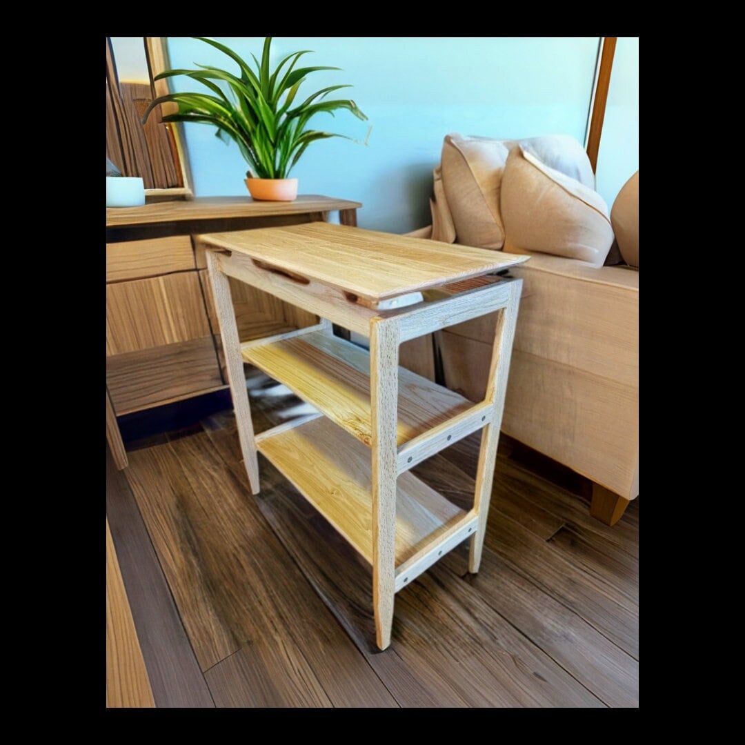 Beautiful Floating Mid-century Red Oak Side Table, Coffee Table - Hard Wood - Artisan ...
