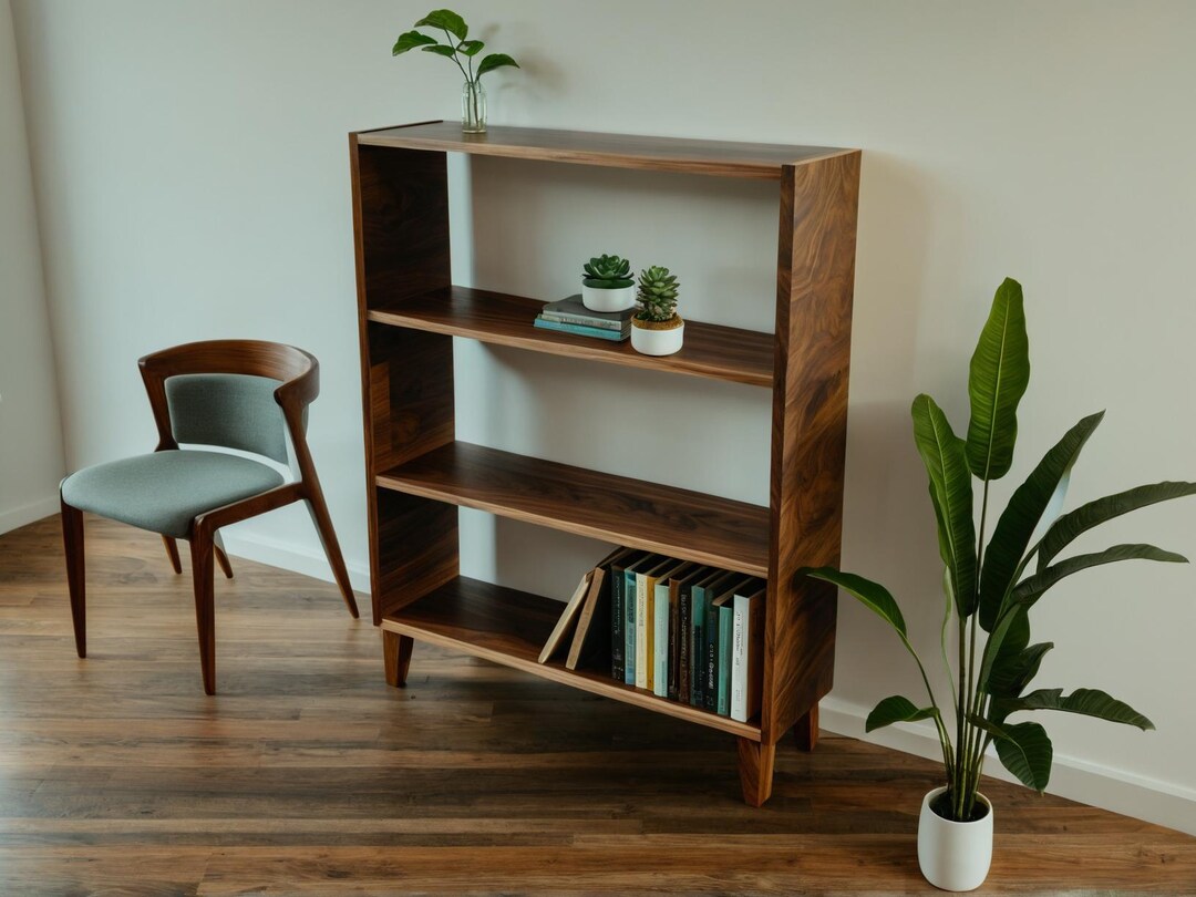 Solid Black Walnut Bookcase | Mid Century Modern Bookshelf | Handmade ...