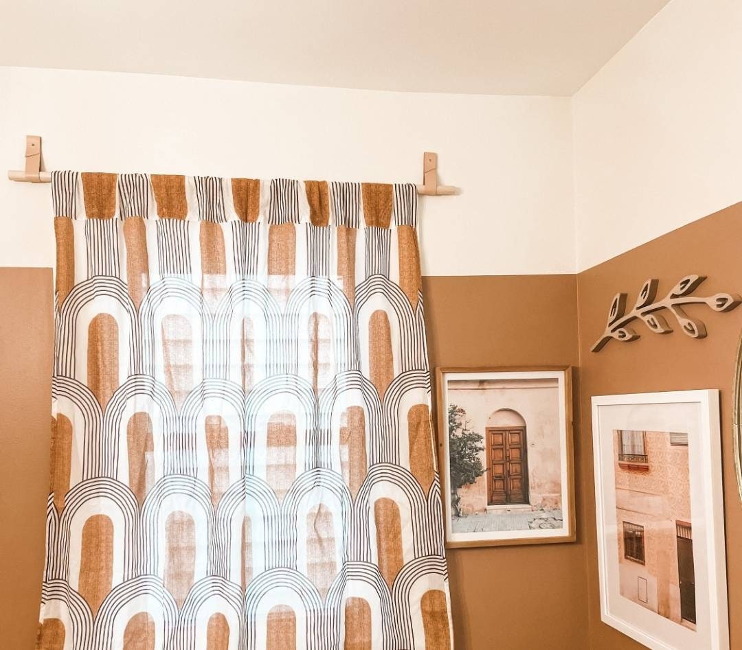 Leather Curtain Rod Holder Strap, Wood Curtain Rod Bracket, Boho ...