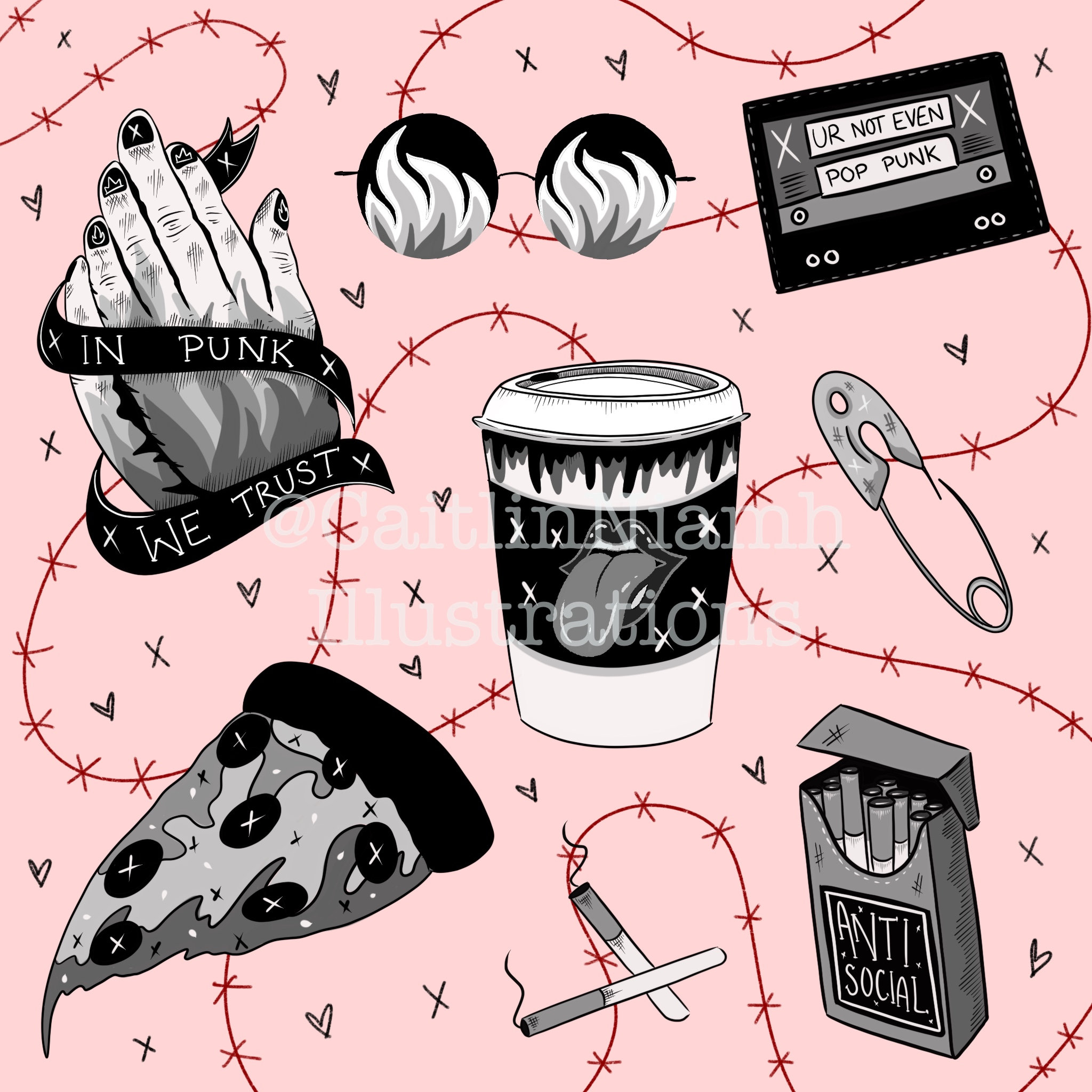 Pop Punk Tattoo Flash Style Illustration Art Print Digital | Etsy