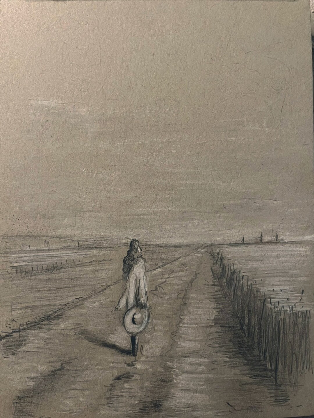 Drawing of A Woman on A Path - Etsy