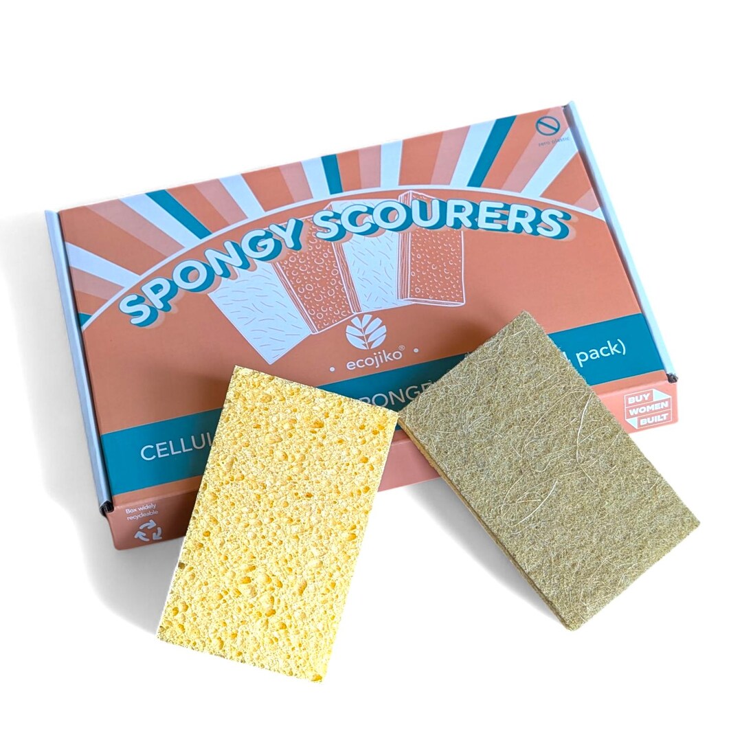 Plastic Free Eco Sponge Scourers, Cellulose Kitchen Cleaning Sponges (4 ...