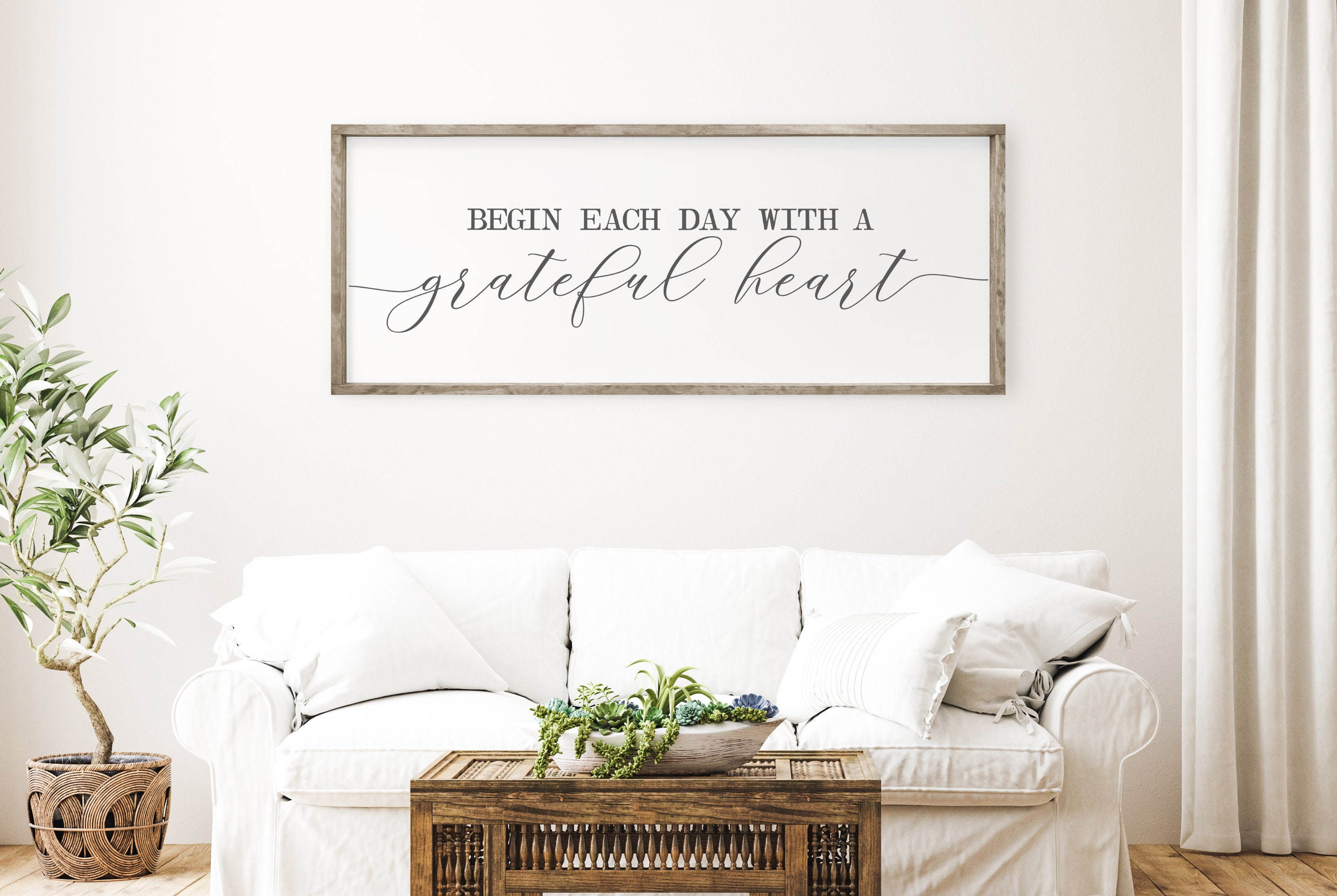 Begin Each Day With a Grateful Heart Inspirational Wall Art - Etsy