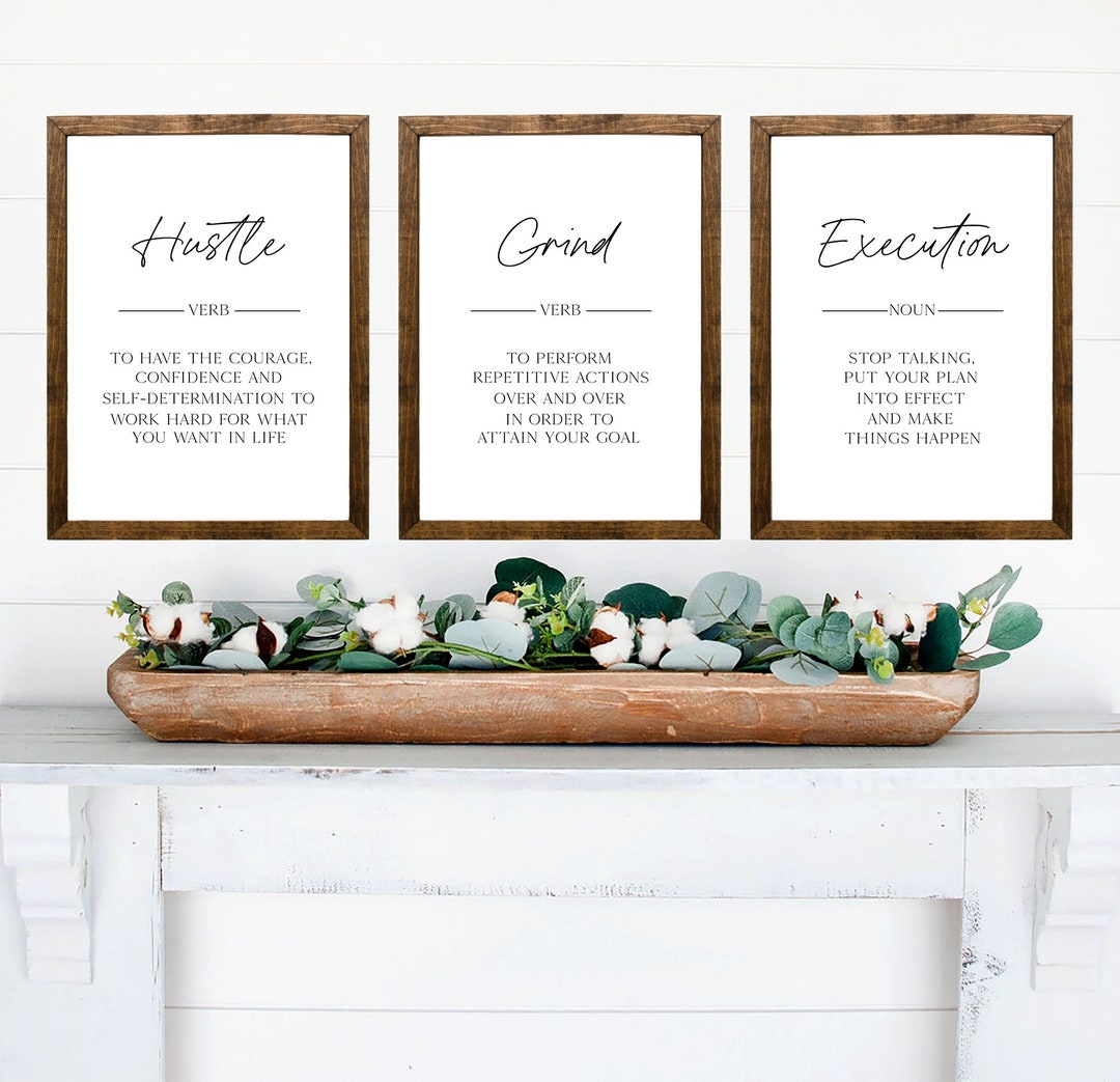 3 Signs Motivational, Office Decor Hustle Grind Execution Definitions ...