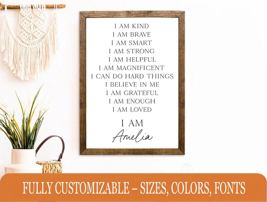 I Am Affirmations Personalized Sign – Custom Kids’ Room Decor, Positive ...