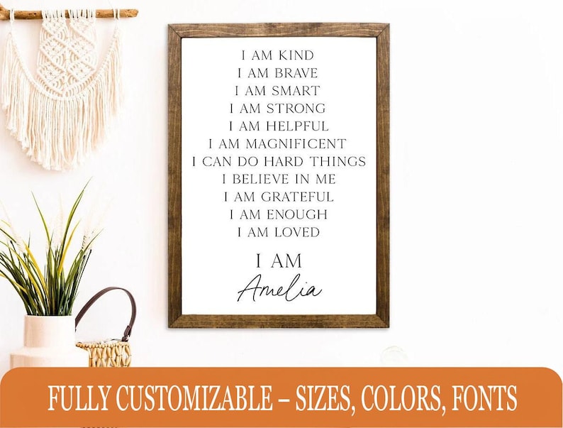 I Am Affirmations Personalized Sign – Custom Kids’ Room Decor, Positive ...