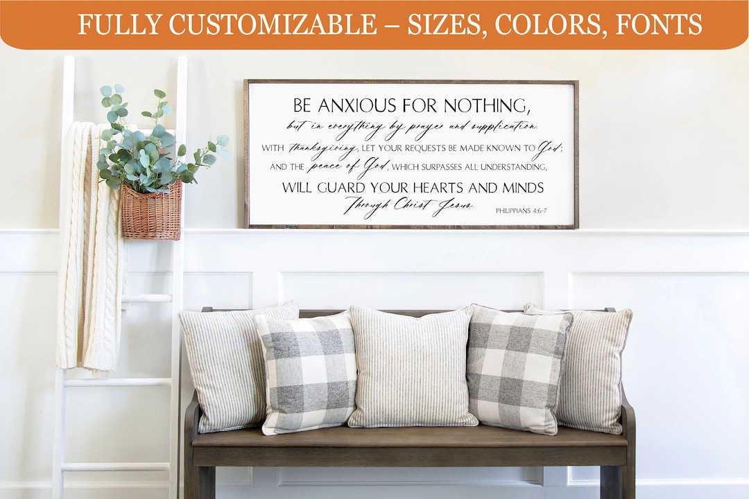 Philippians 4:6–7 “be Anxious for Nothing” Scripture Sign | Christian ...