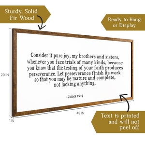 James 1:2-4 Consider It Pure Joy Scripture Sign Living Room Decor Wall ...