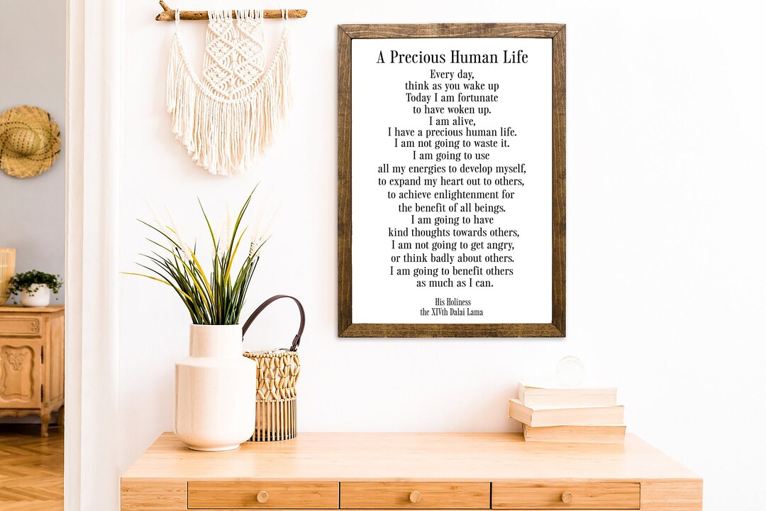 A Precious Human Life Sign – Dalai Lama Quote – Mindful Wooden Wall Art ...