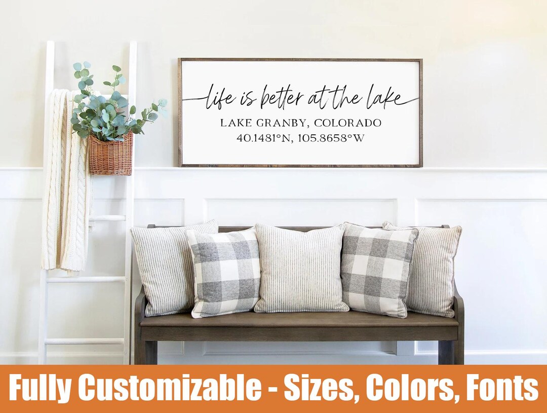 Life is Better at the Lake Custom Coordinates Sign | Lake Granby Wall ...