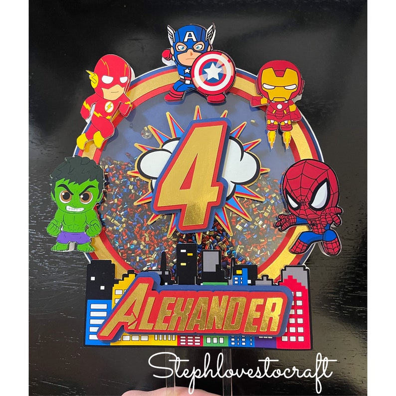 Topper de pastel iluminado inspirado en superhéroes - Etsy México