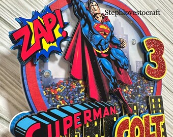 Super Three Cake Topper Superhero Birthday Party Editable Templett ...