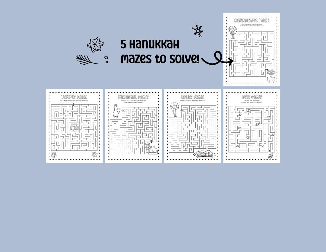 Hanukkah Printable Activity Bundle With Coloring Pages, Word Search ...
