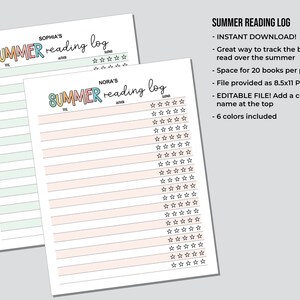 EDITABLE Summer Reading Log for Kids, Summer Reading Printables, Summer ...