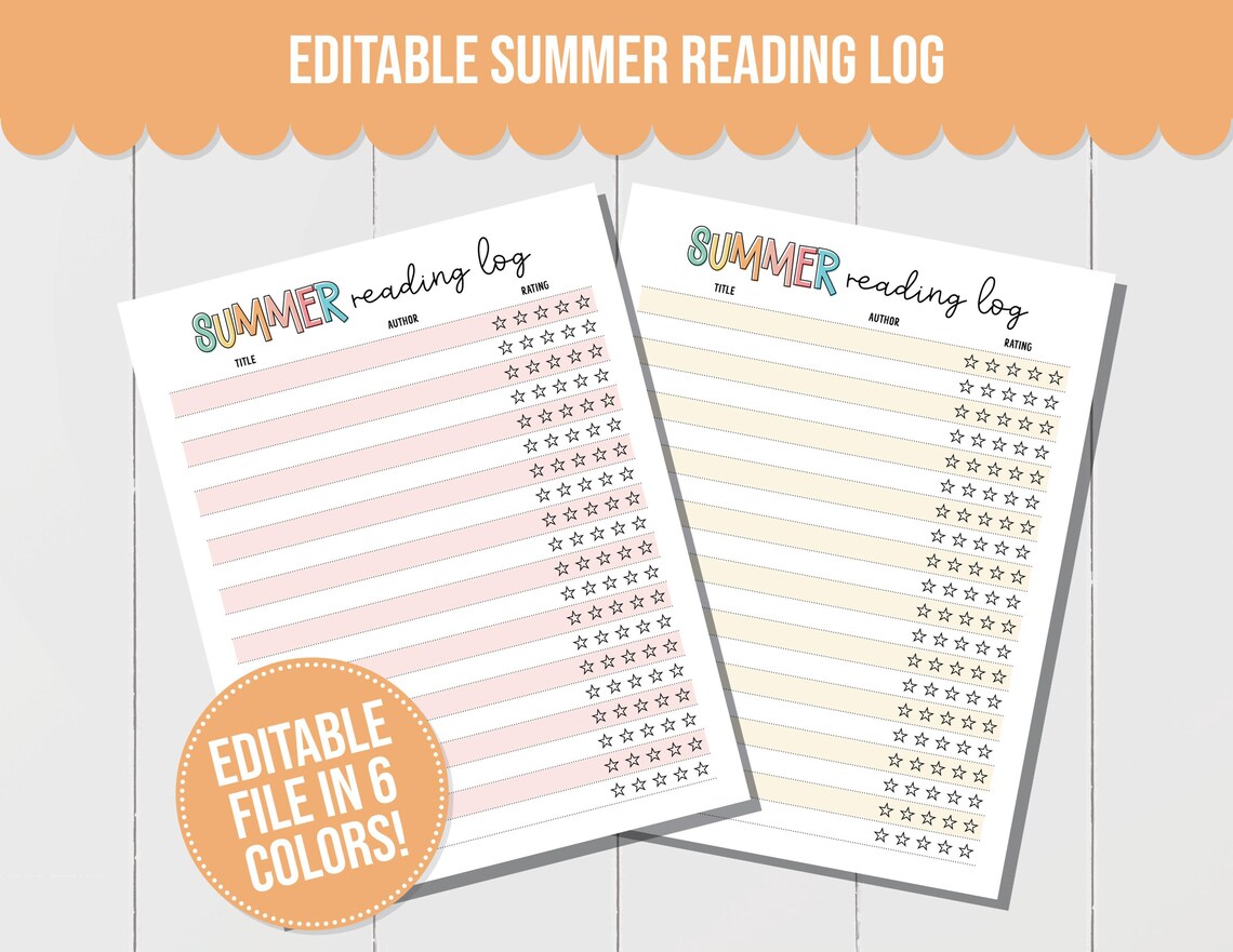 EDITABLE Summer Reading Log for Kids, Summer Reading Printables, Summer ...