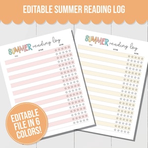 EDITABLE Summer Reading Log for Kids, Summer Reading Printables, Summer ...