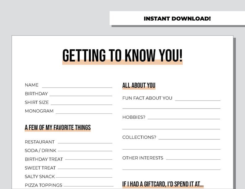 Employee Questionnaire All About Me for New Team Members - Etsy
