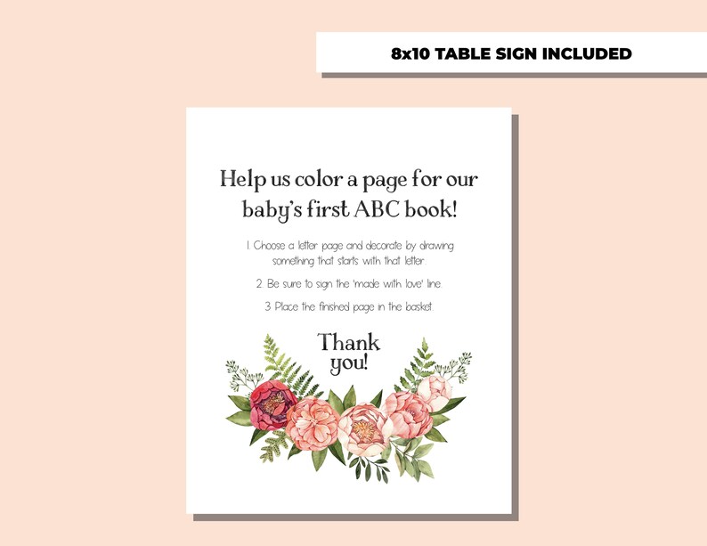 Garden Baby Shower ABC Book Activity Elegant First Alphabet | Etsy