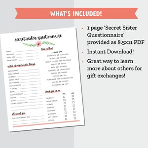Secret Sister Questionnaire, Gift Exchange Survey and Favorite Things ...