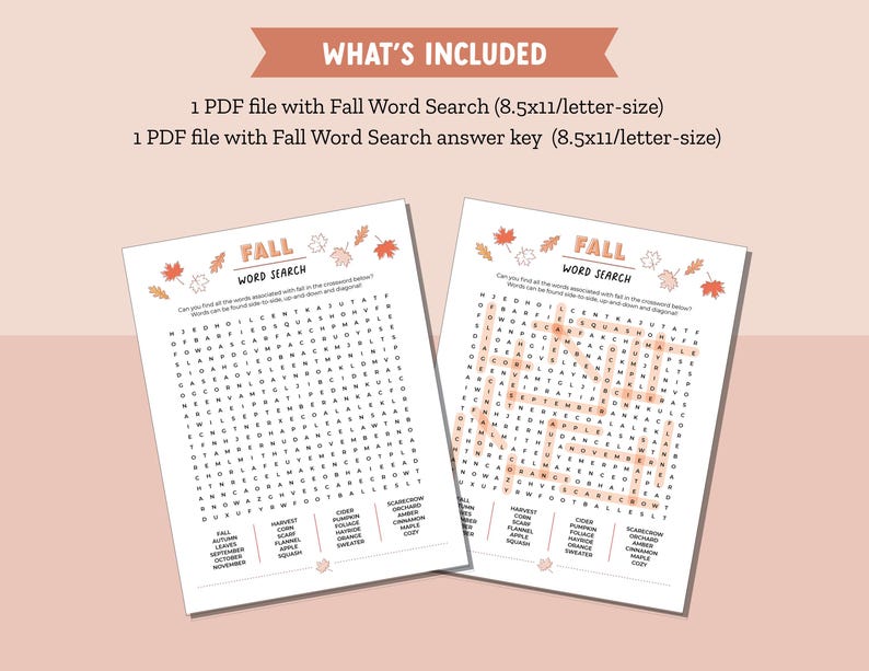 Fall Word Search, Fall Word Games for Adults, Autumn Word Game, Fall ...