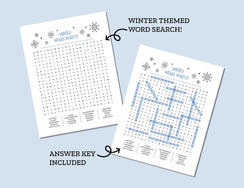 Winter Word Search Printable Winter Games Winter Word Games - Etsy