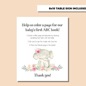 Baby Shower ABC Book for Elephant Baby Shower, Floral First Alphabet ...