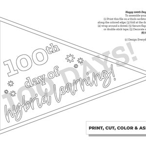 100th Day of School Pennant Flag Coloring Page Activity, Celebrate 100 ...