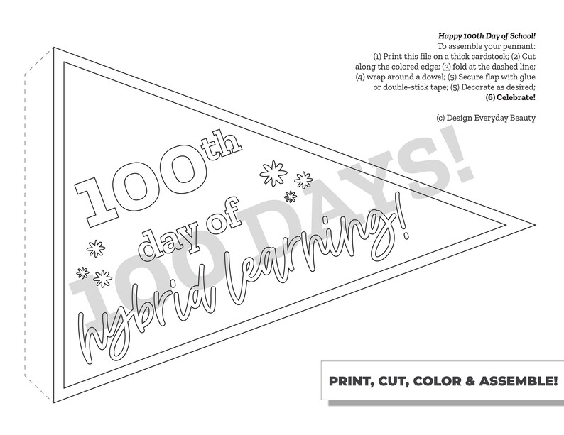 100th Day of School Pennant Flag Coloring Page Activity - Etsy